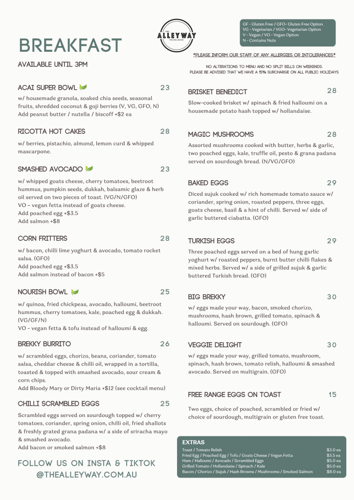 Menu - The Alley Way
